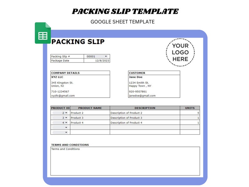 Packing Slip Template for Your Small Business , Editable , Google Sheet ...