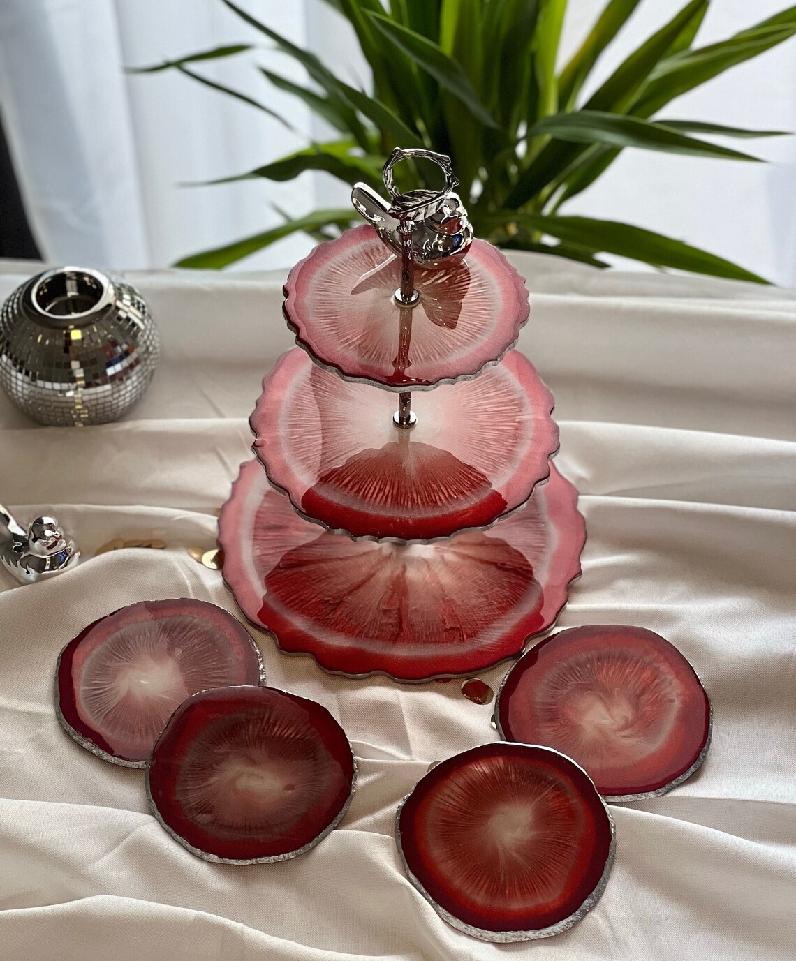3 Tier Resin Red Cake Stand With Cup Holders - Etsy
