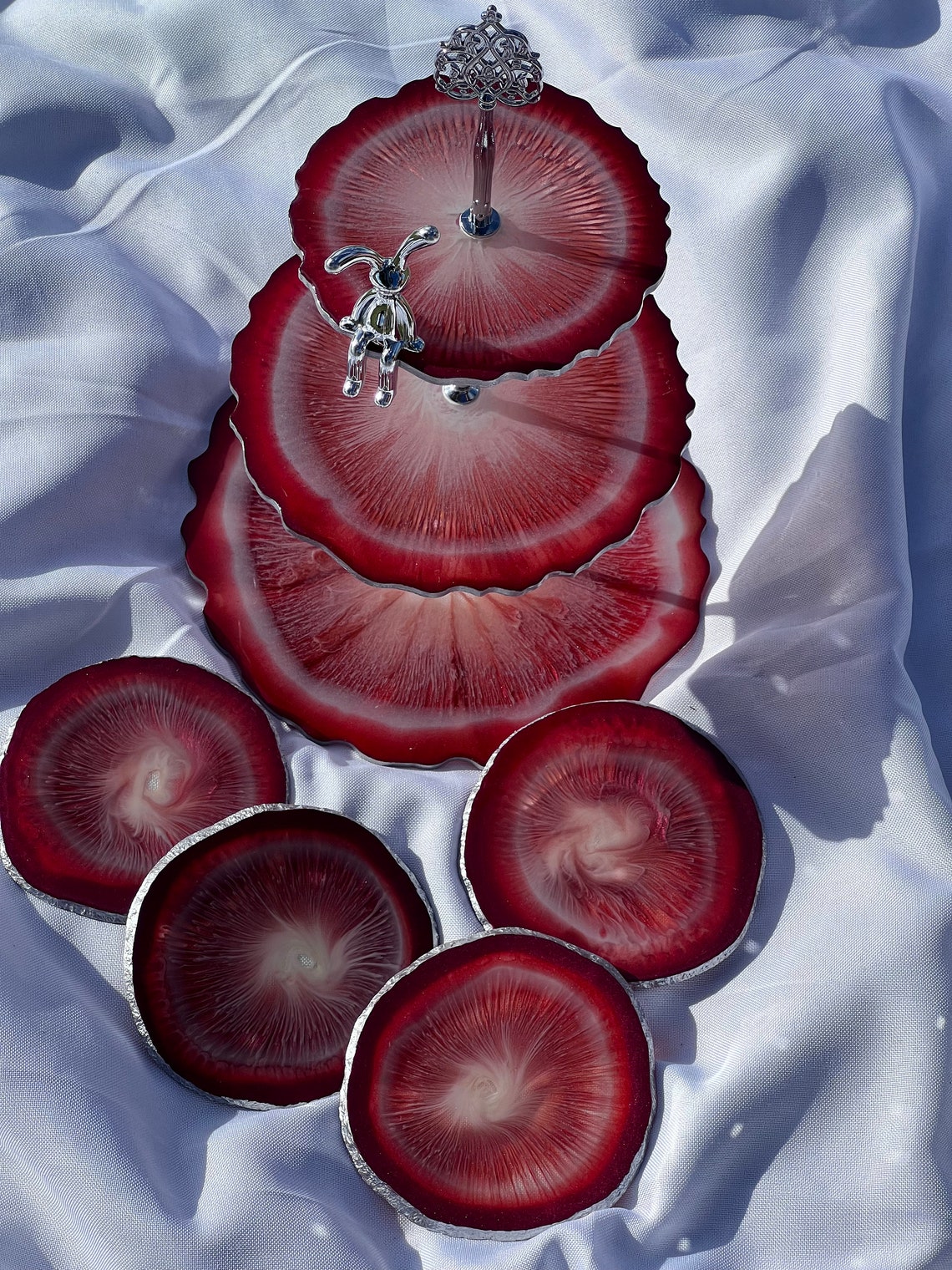 3 Tier Resin Red Cake Stand With Cup Holders - Etsy