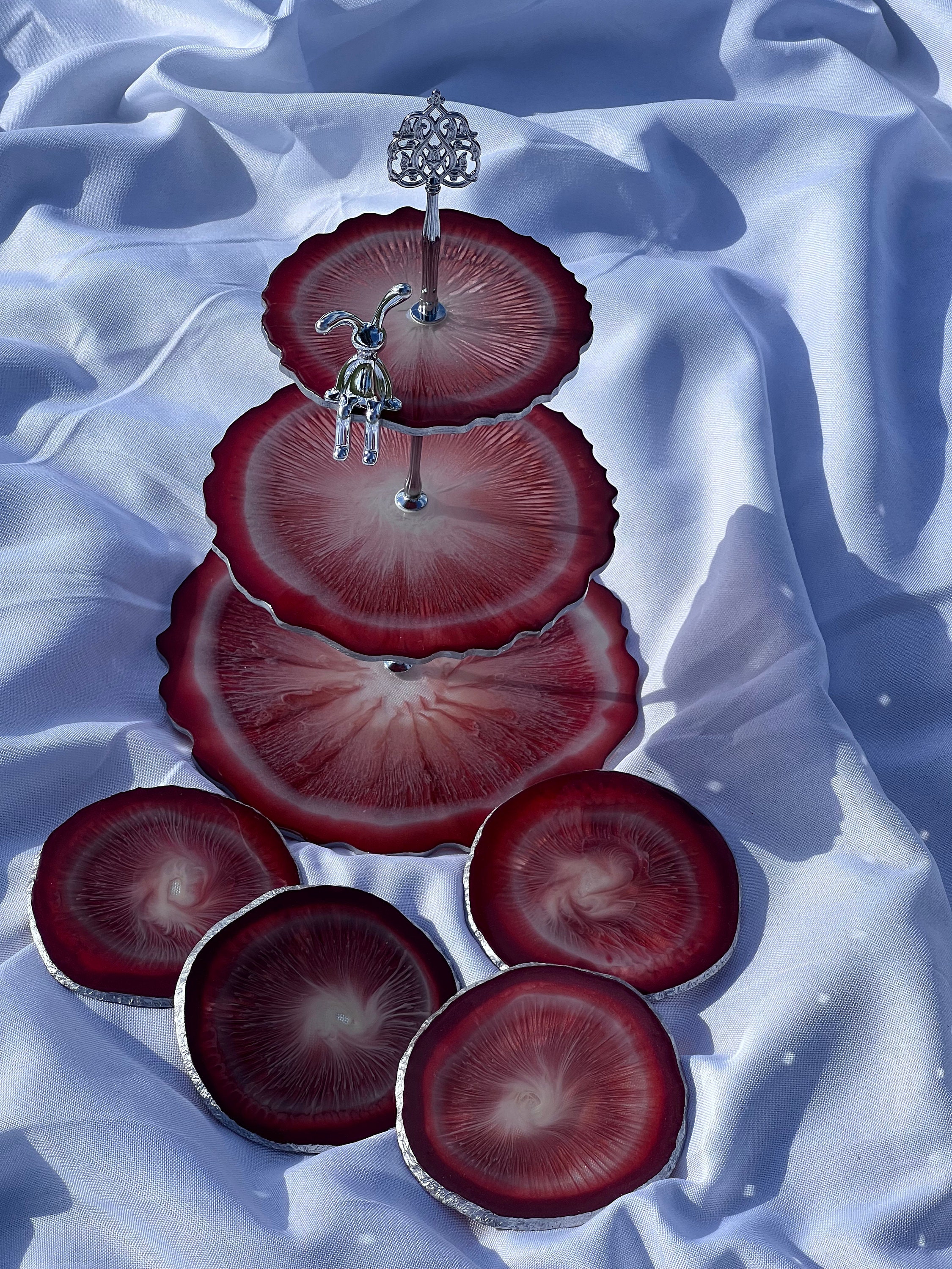 3 Tier Resin Red Cake Stand With Cup Holders - Etsy