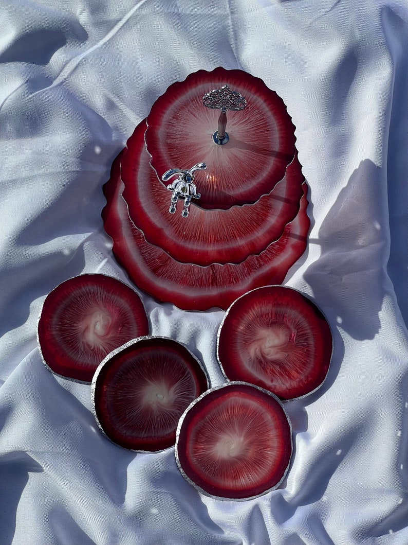3 Tier Resin Red Cake Stand With Cup Holders - Etsy