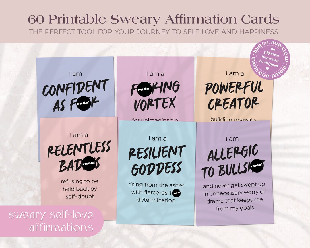 Sweary Affirmation Cards, Printable Affirmations, Self-love Affirmation ...