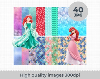 Little Mermaid Digital Papers, Little Mermaid Clipart PNG, Ariel ...