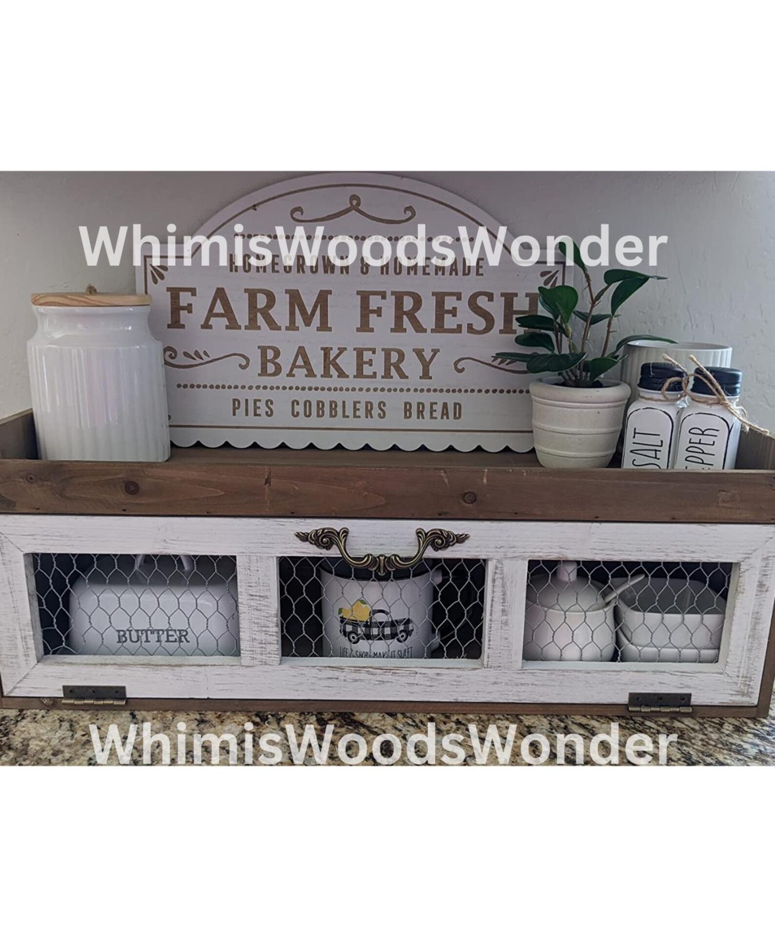 Wood Chicken Wire Countertop Shelf | Pantry Storage Cabinet | Kitchen ...