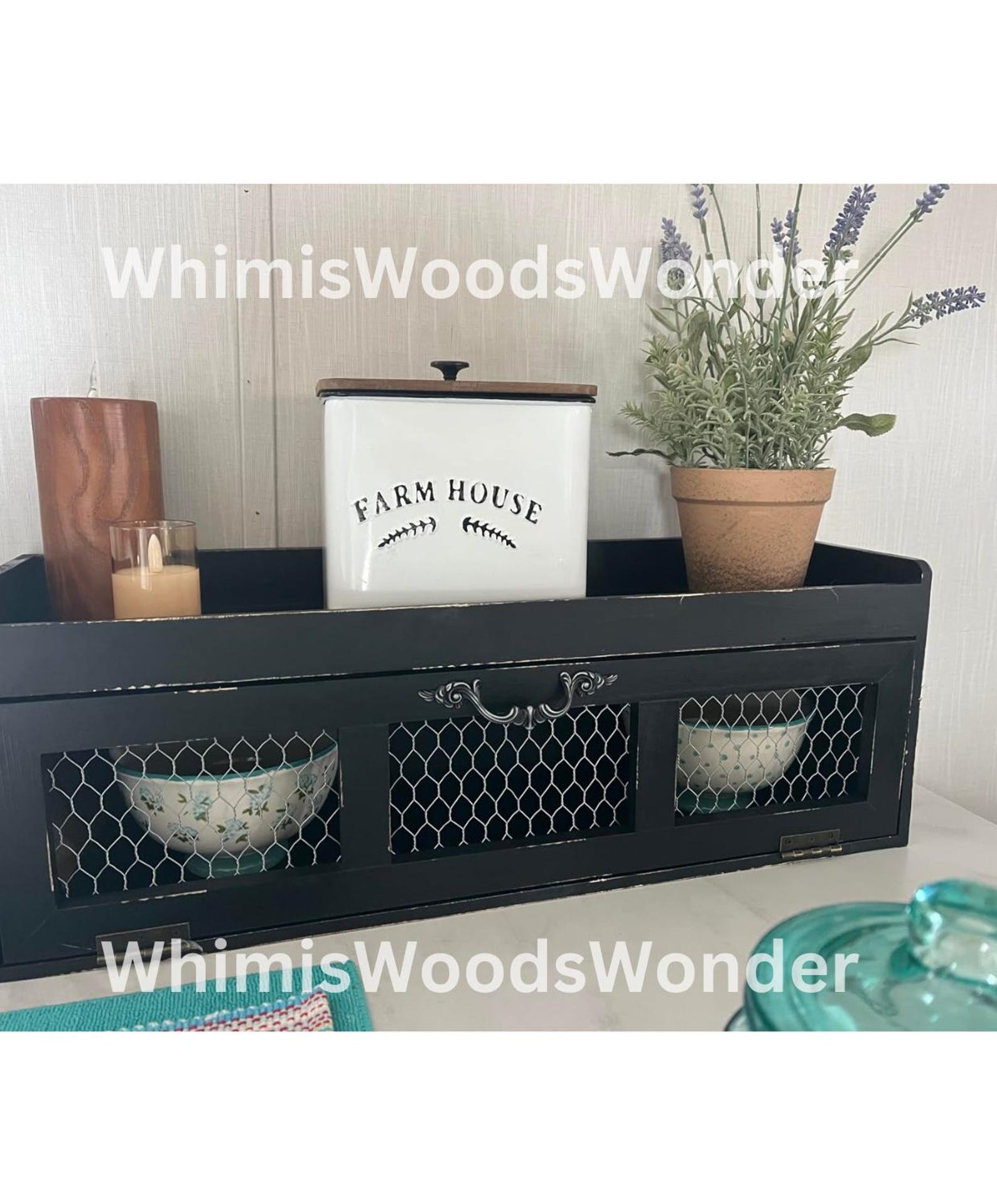 Wood Chicken Wire Countertop Shelf | Pantry Storage Cabinet | Kitchen ...