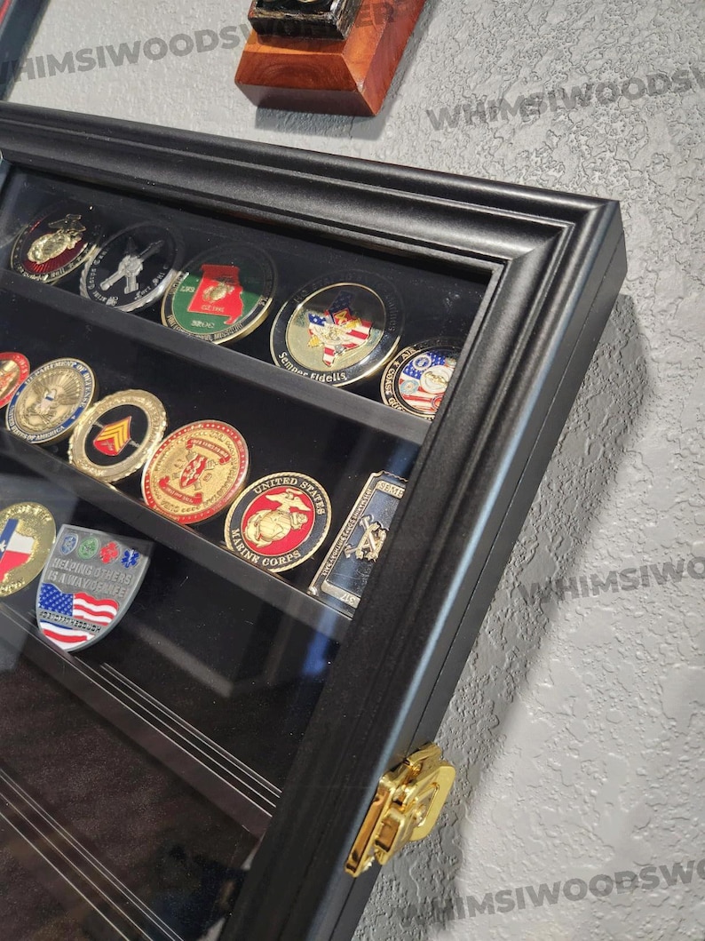 Wooden Military Challenge Coin Display Case | Cabinet Rack Holder ...