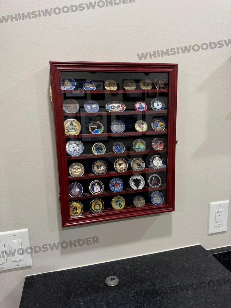Wooden Military Challenge Coin Display Case | Cabinet Rack Holder ...