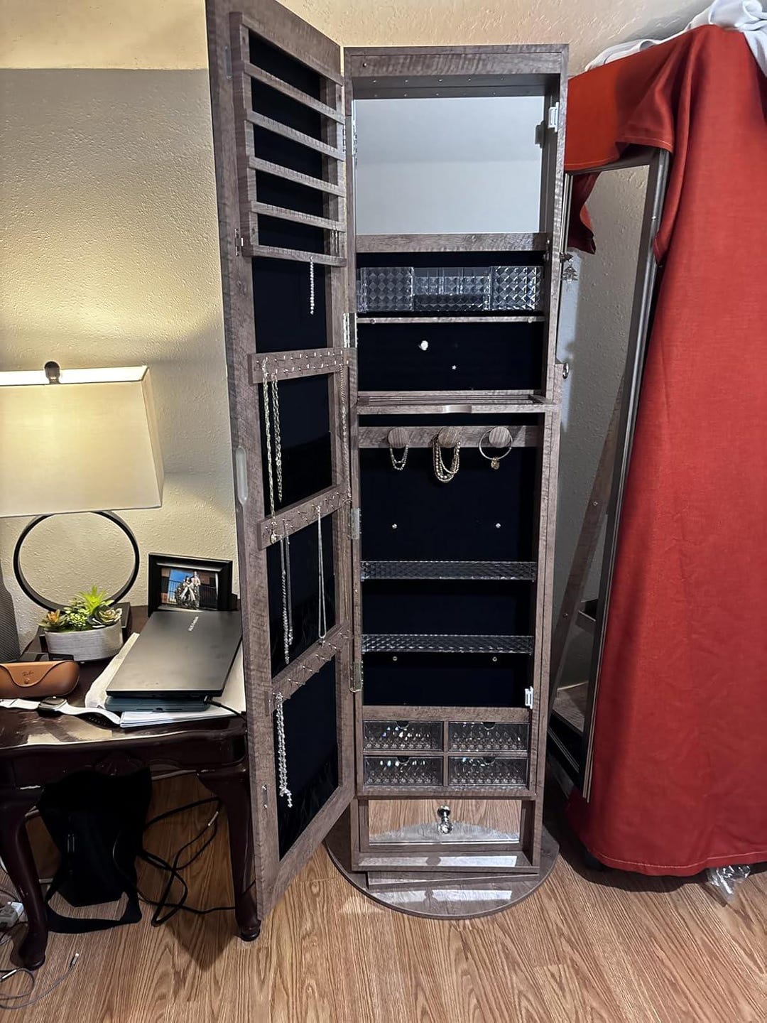 Full Length Mirror Wood Jewelry Cabinet With LED Light | Jewelry ...