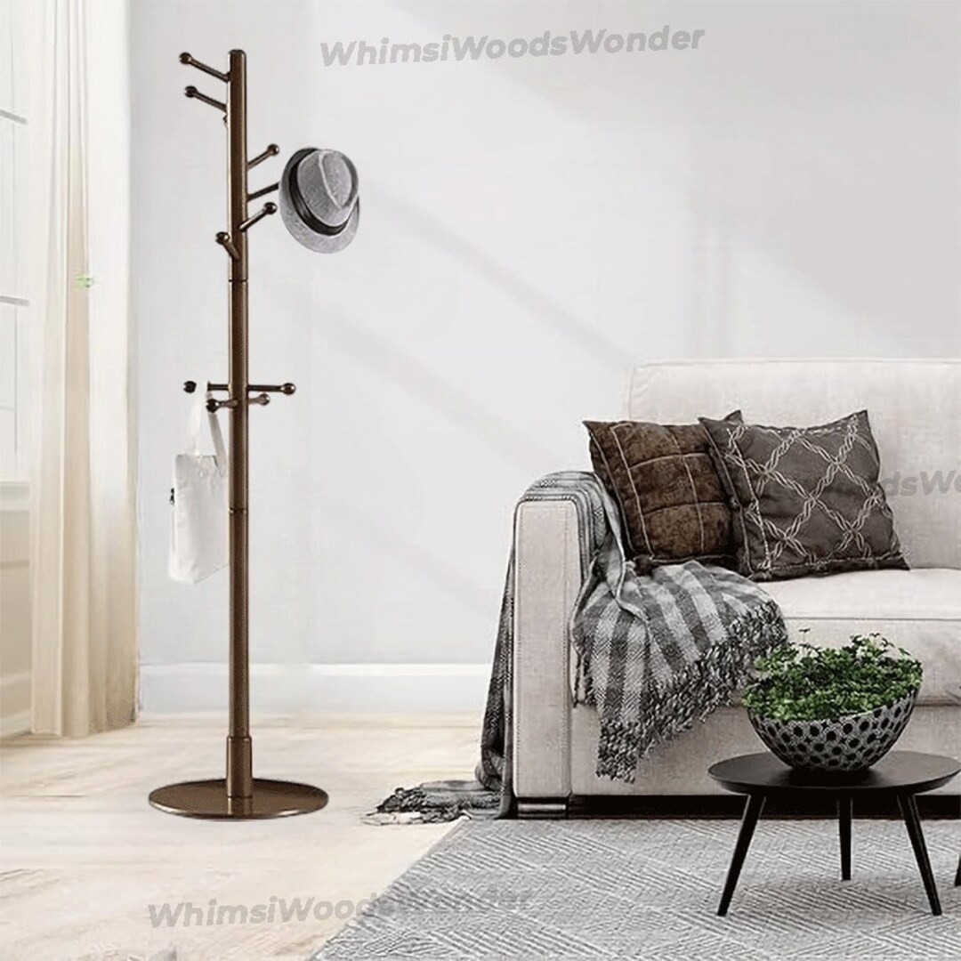 Handmade Wooden Standing Coat Rack With 11 Hooks Rustic Coat Rack Hat ...