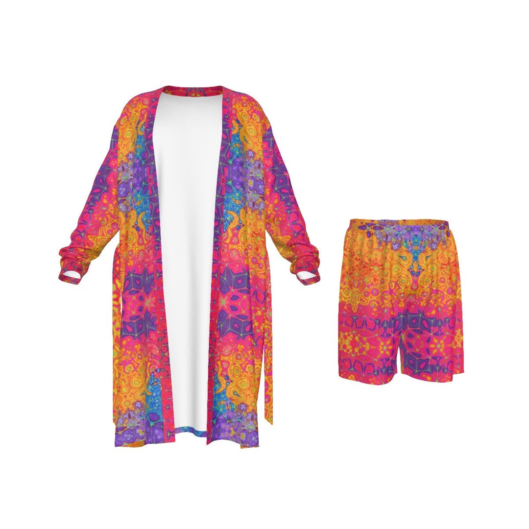 Psychedelic Print Man's Long Kimono Pajamas Suit - Etsy