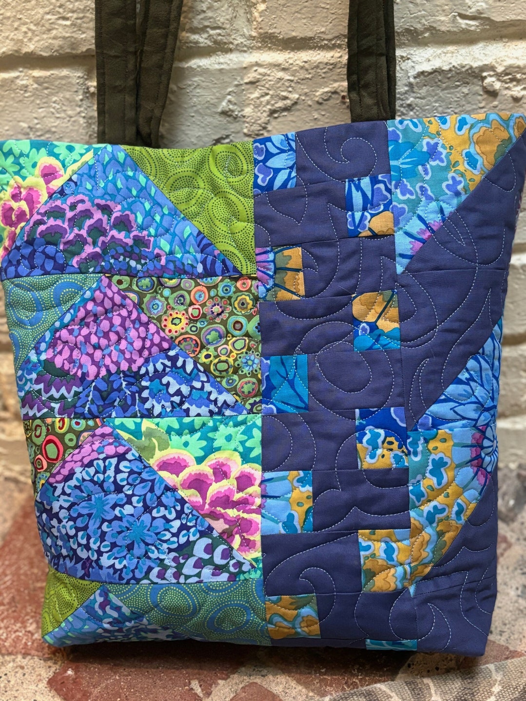 One of a Kind Handmade Quilted Bag With Faux Suede Shoulder Straps - Etsy