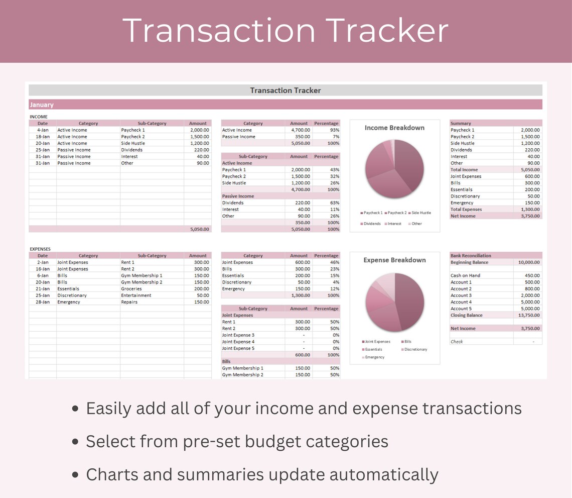 Monthly Budget Spreadsheet Template for Microsoft Excel Plus ...