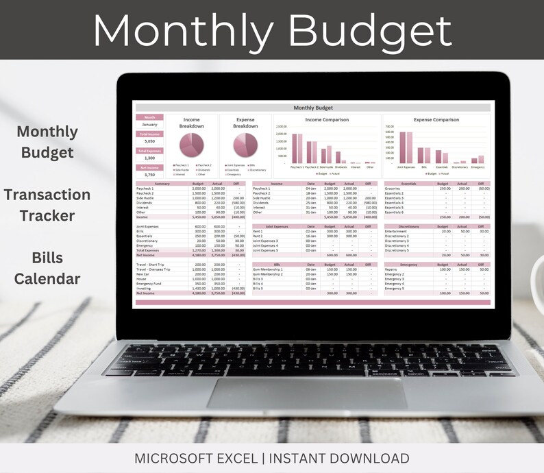 Monthly Budget Spreadsheet Template for Microsoft Excel Plus - Etsy ...