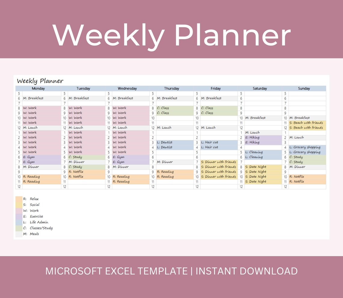 Weekly Planner | Weekly to Do List | Weekly Schedule | Excel Template ...
