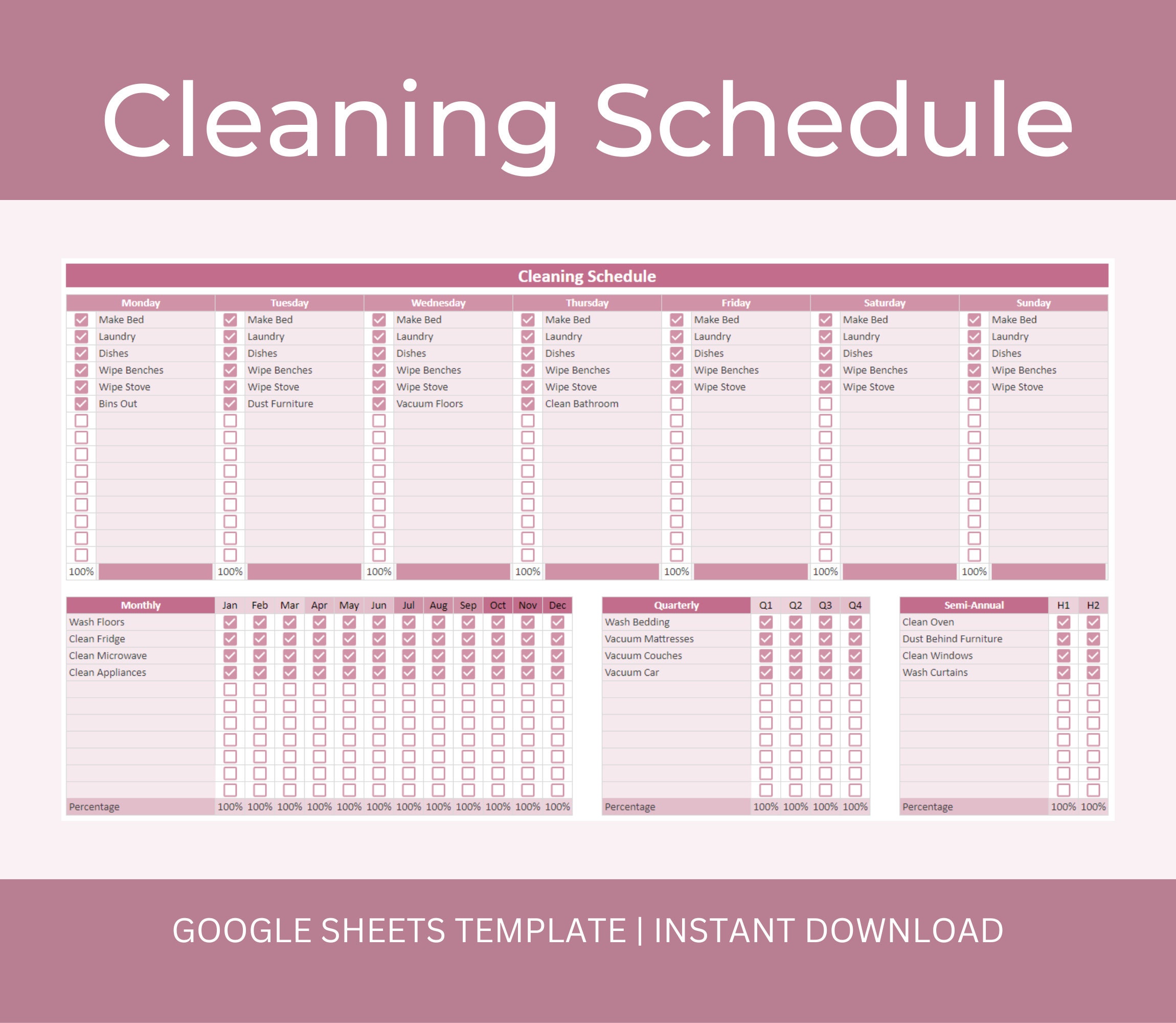 Cleaning Schedule | Cleaning Checklist | Cleaning Planner | Weekly ...