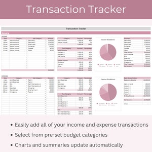 Monthly Budget Spreadsheet Template for Google Sheets Plus Transaction ...