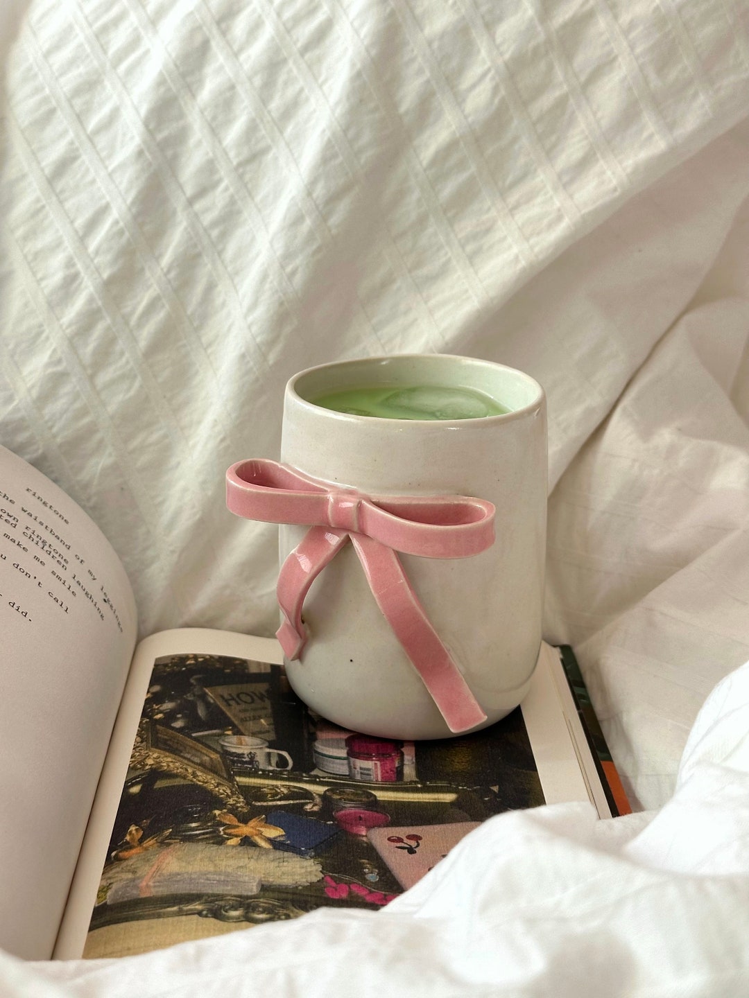 Handmade Ceramic Pink Bow Ribbon Cup. Coffee, Tea, Matcha Mug - Etsy