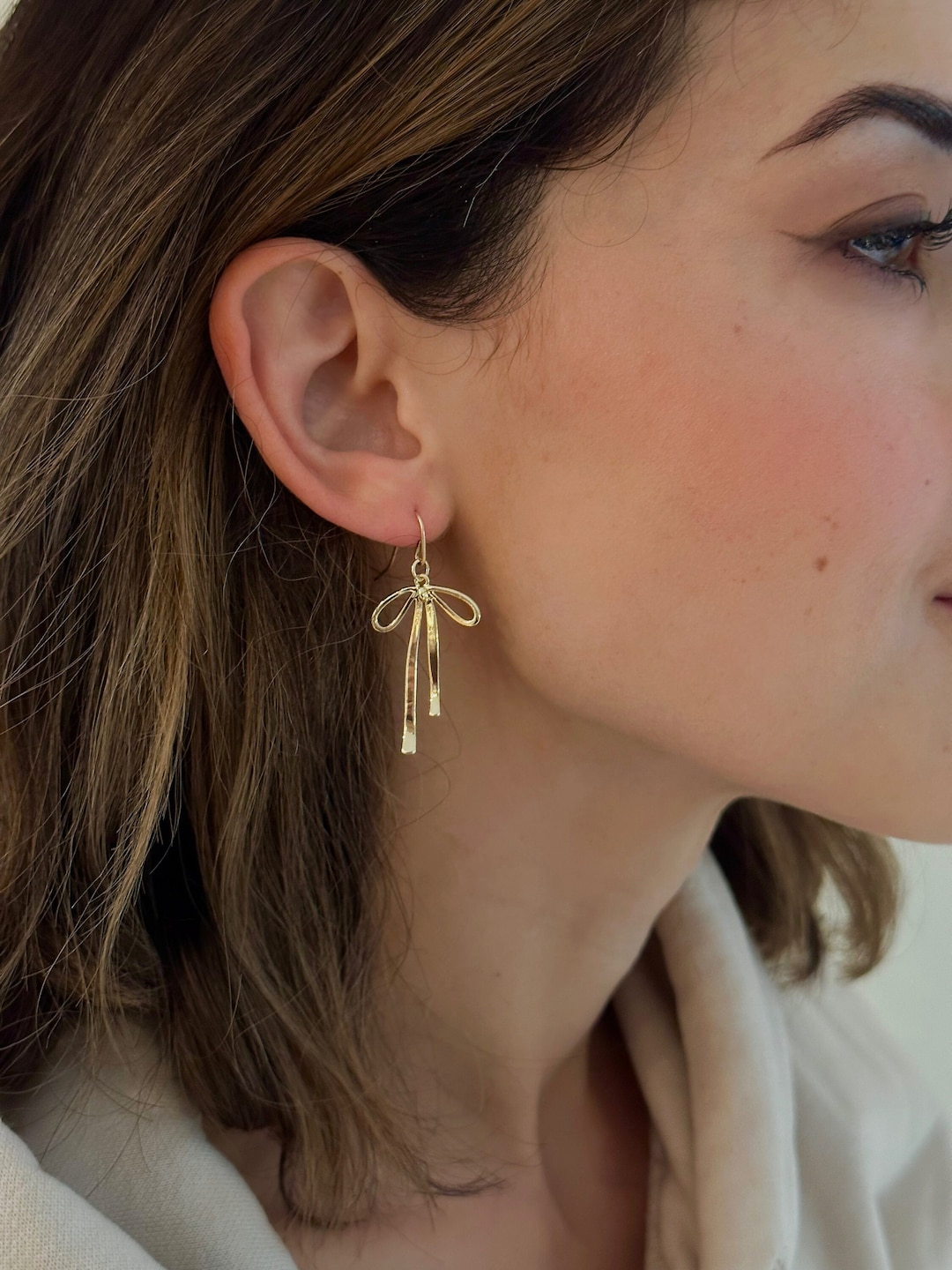 Gold Ribbon Bow Earrings on Gold Filled Earwire Hook - Etsy