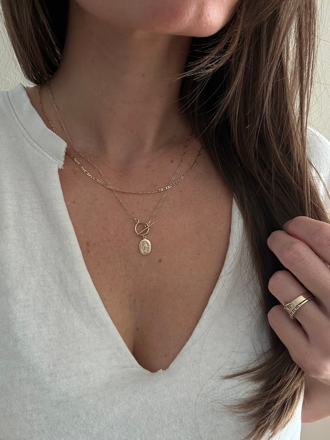 Gold Filled Dainty Chain With Toggle Clasp and Mother Mary Charm - Etsy