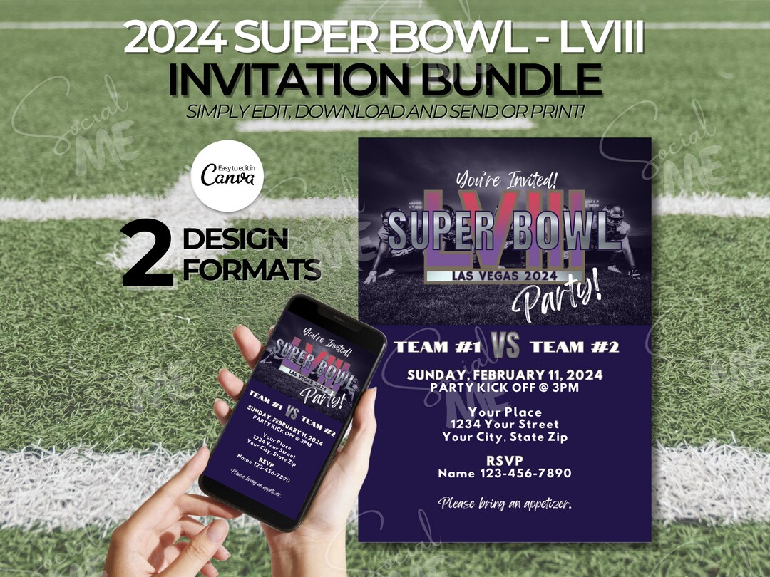 Super Bowl Invitation, Super Bowl 2024, Super Bowl Party Invitation ...