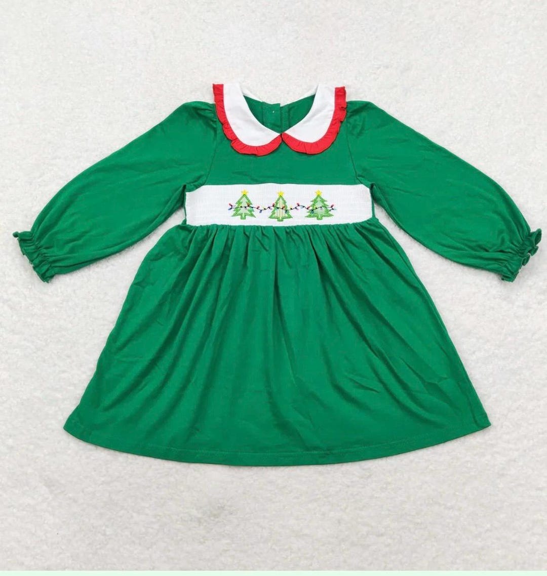 Girls Smocked Christmas Tree Dress, Girls Green Christmas Dress, Girls ...