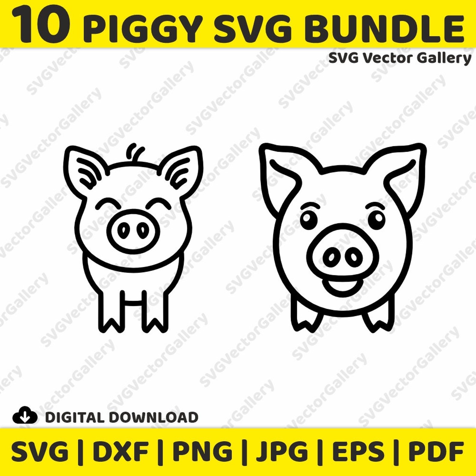 10 Piggy SVG Bundle, Clipart, Image, Silhouette, Vector, Svg, Dxf, Png ...