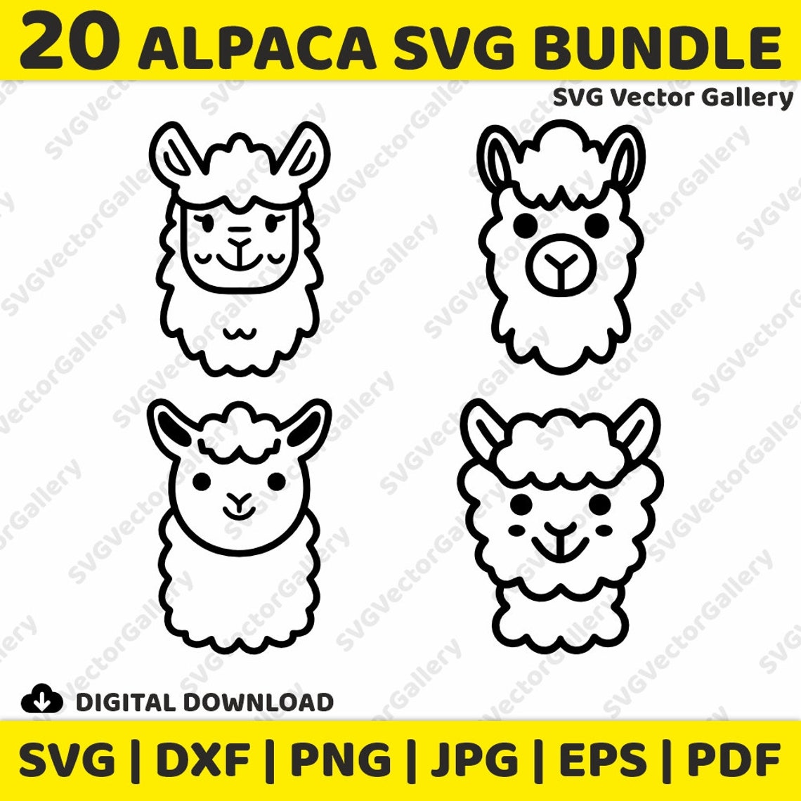20 Alpaca SVG Bundle, Clipart, Image, Silhouette, Vector, Svg, Dxf, Png ...