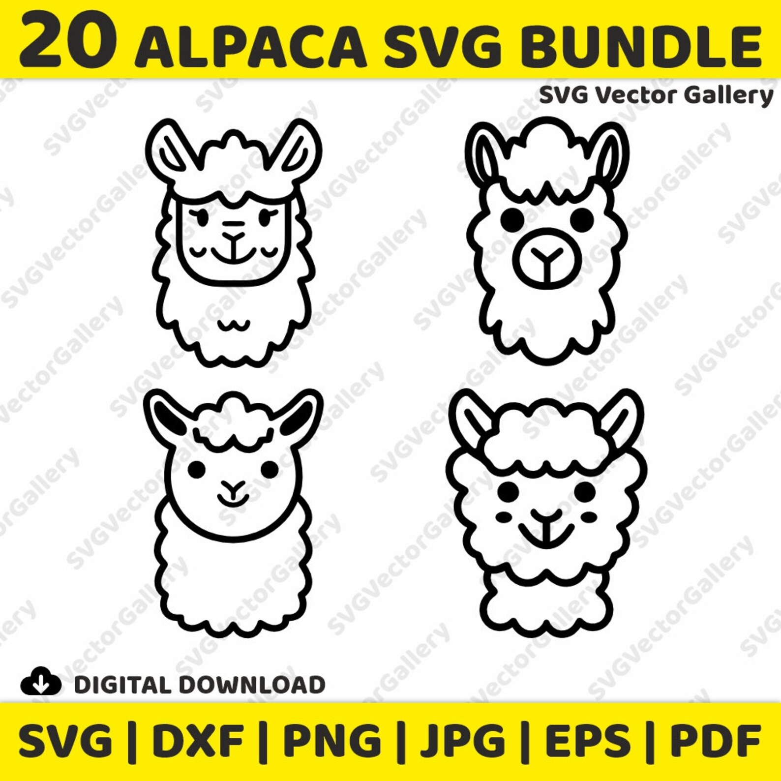 20 Alpaca SVG Bundle, Clipart, Image, Silhouette, Vector, Svg, Dxf, Png ...