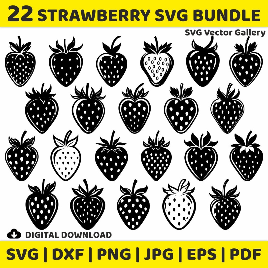 22 Strawberry SVG Bundle, Clipart, Image, Silhouette, Vector, Svg, Dxf ...