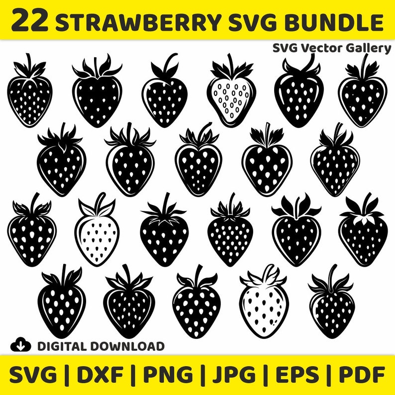 22 Strawberry SVG Bundle, Clipart, Image, Silhouette, Vector, Svg, Dxf ...