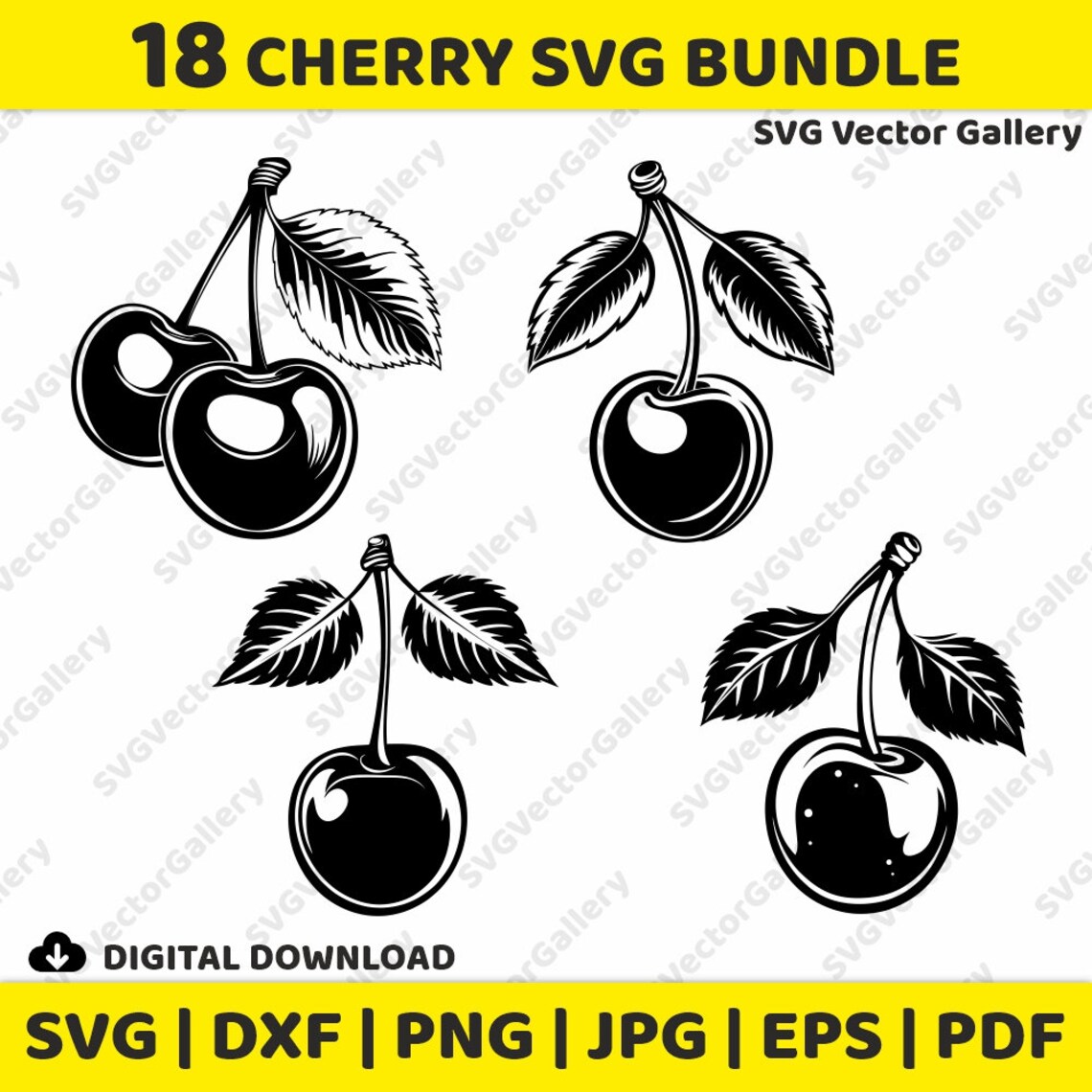 18 Cherry SVG Bundle, Clipart, Image, Silhouette, Vector, Svg, Dxf, Png ...