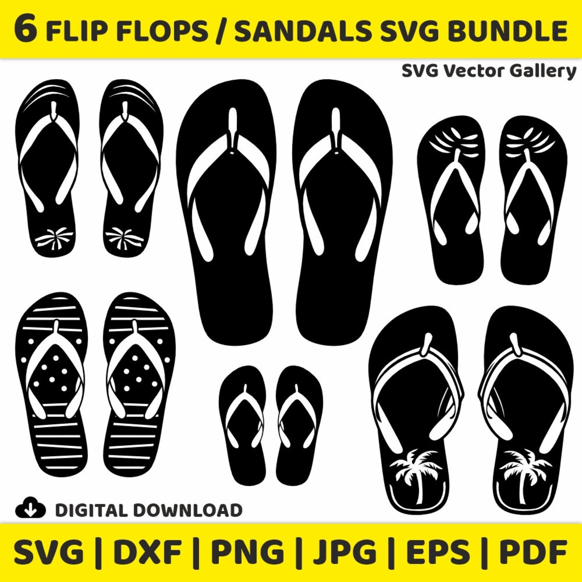 6 Flip Flops / Sandals SVG Bundle, Clipart, Image, Silhouette, Vector ...