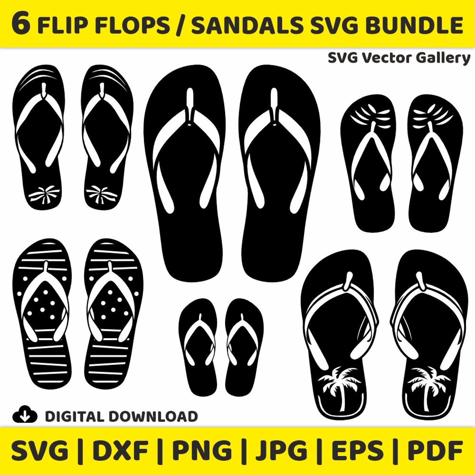 6 Flip Flops / Sandals SVG Bundle, Clipart, Image, Silhouette, Vector ...
