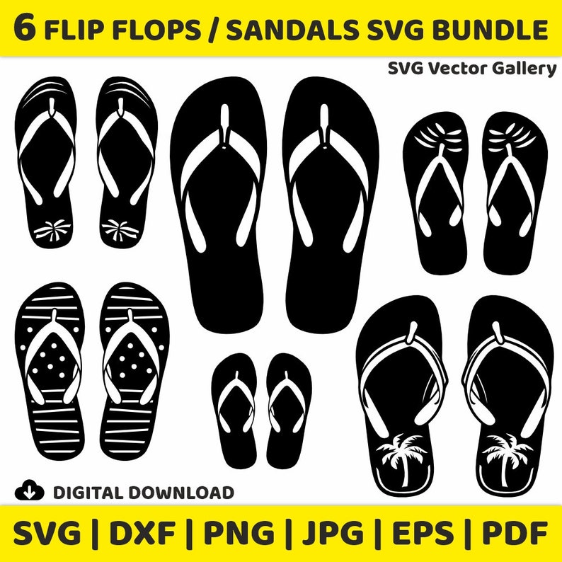 6 Flip Flops / Sandals SVG Bundle, Clipart, Image, Silhouette, Vector ...