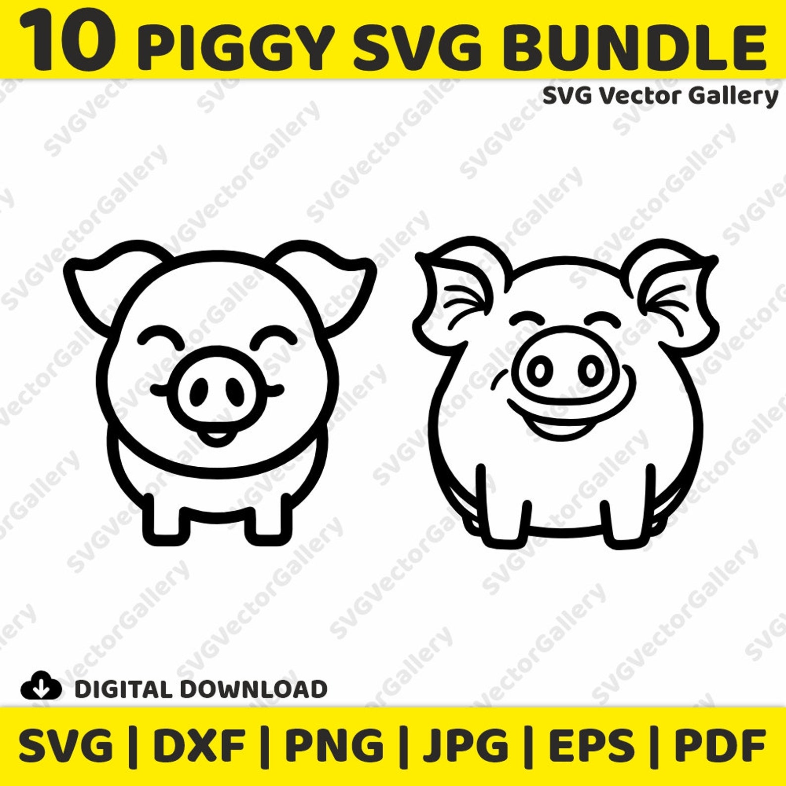 10 Piggy SVG Bundle, Clipart, Image, Silhouette, Vector, Svg, Dxf, Png ...