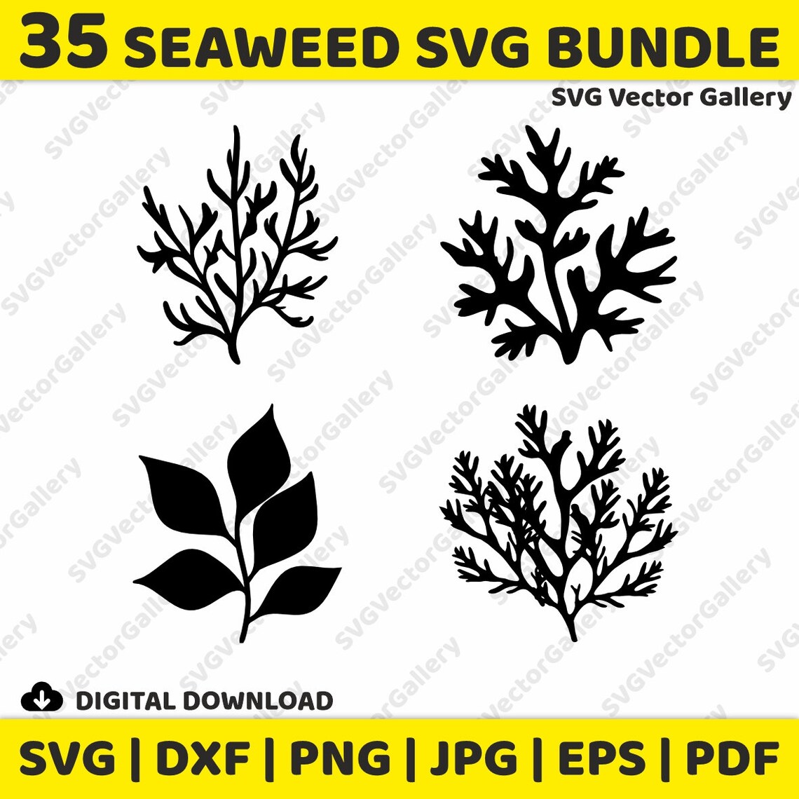 35 Seaweed Leaf SVG Bundle, Clipart, Image, Silhouette, Vector, Svg ...