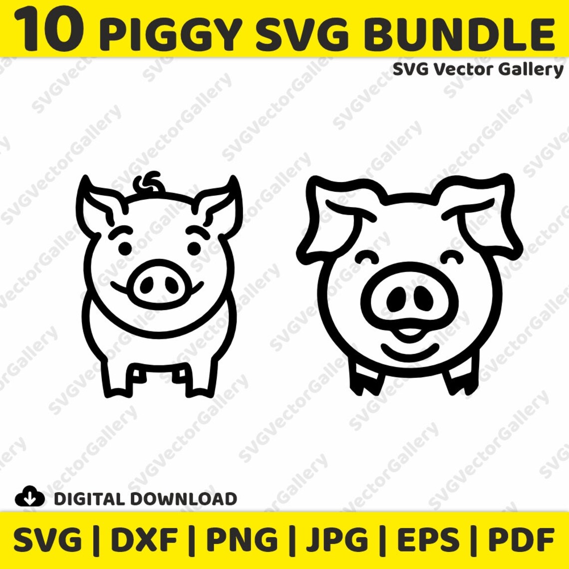 10 Piggy SVG Bundle, Clipart, Image, Silhouette, Vector, Svg, Dxf, Png ...