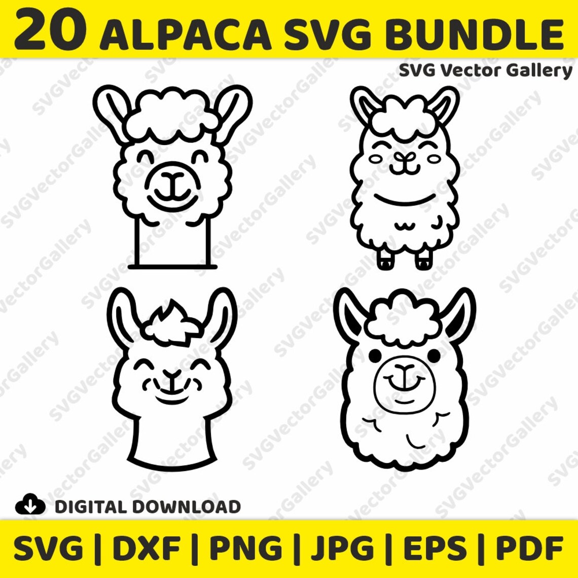 20 Alpaca SVG Bundle, Clipart, Image, Silhouette, Vector, Svg, Dxf, Png ...