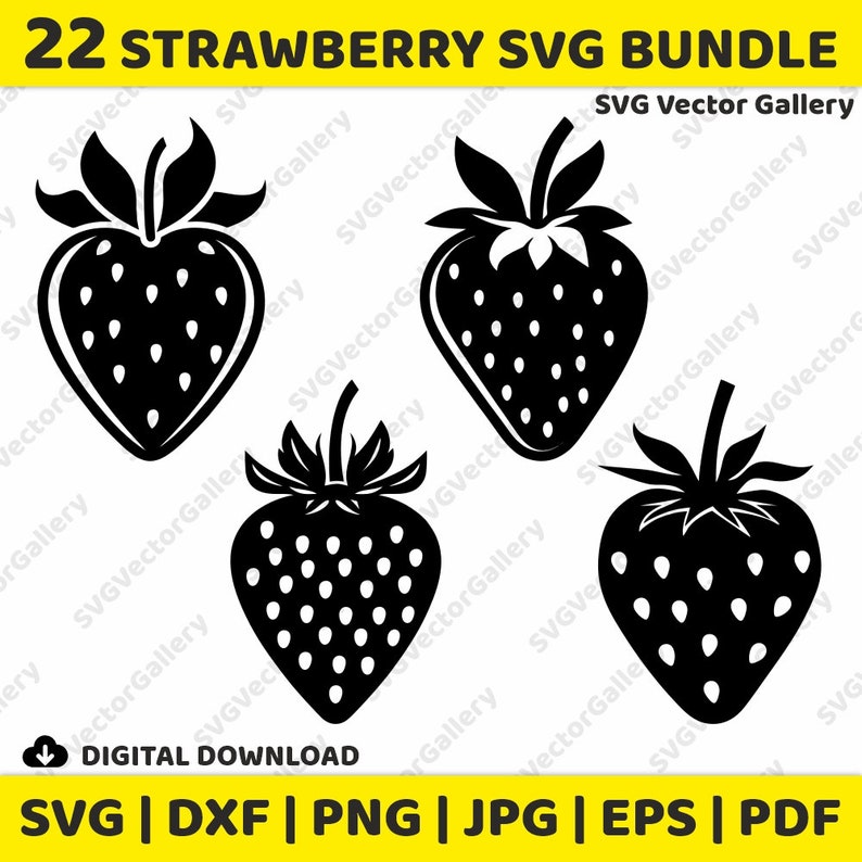 22 Strawberry SVG Bundle, Clipart, Image, Silhouette, Vector, Svg, Dxf ...