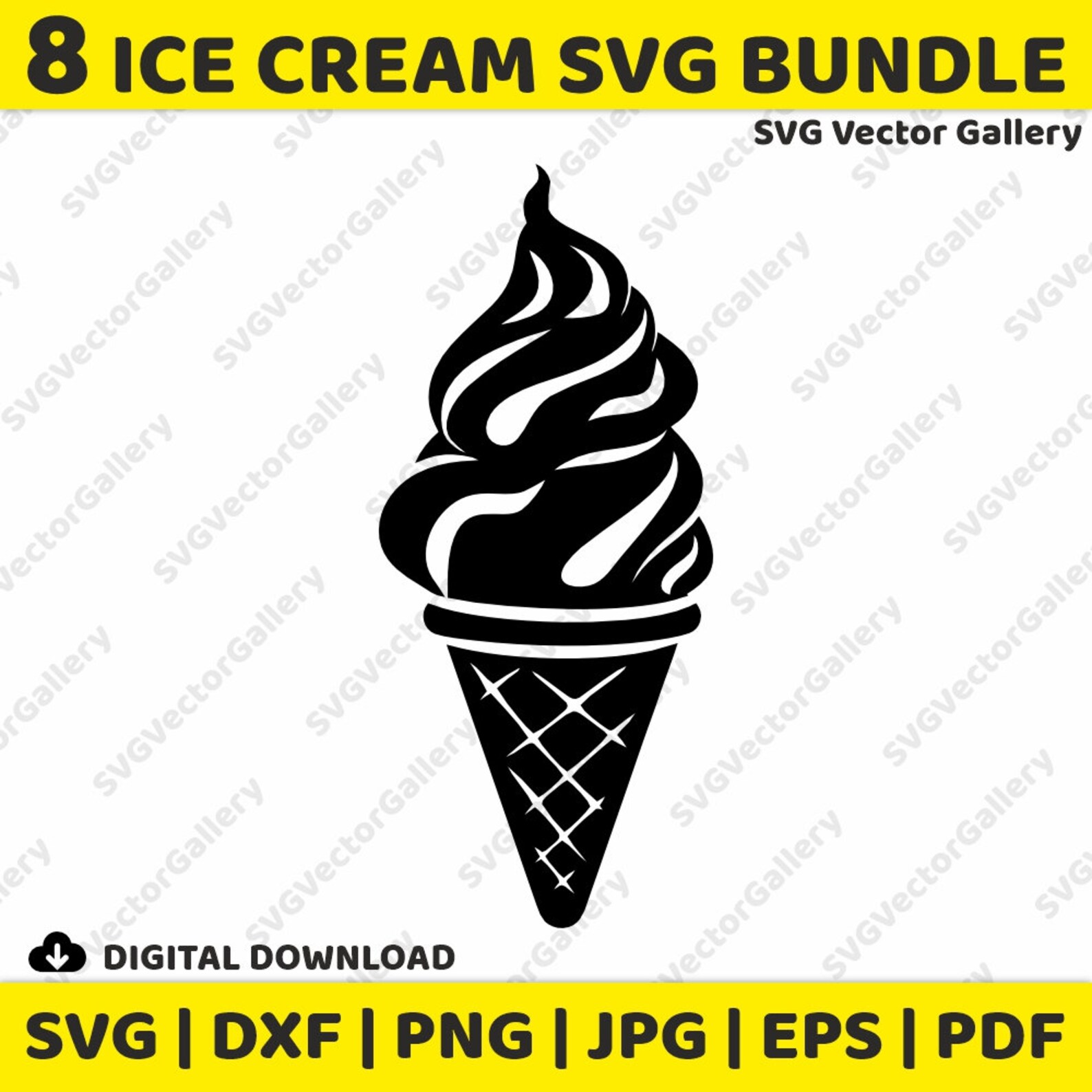 8 Ice Cream SVG Bundle, Clipart, Image, Silhouette, Vector, Svg, Dxf ...