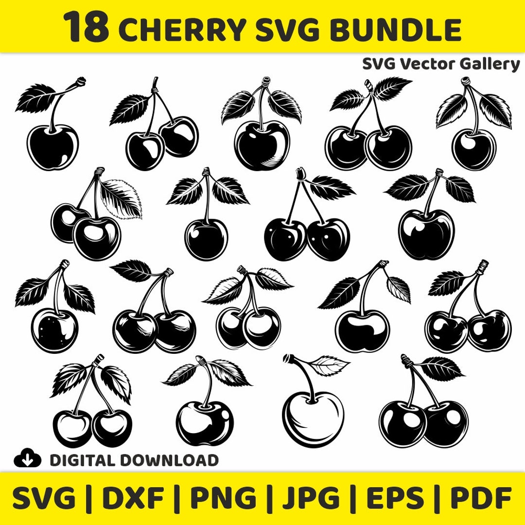 18 Cherry SVG Bundle, Clipart, Image, Silhouette, Vector, Svg, Dxf, Png ...