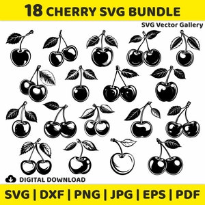 18 Cherry SVG Bundle, Clipart, Image, Silhouette, Vector, Svg, Dxf, Png ...