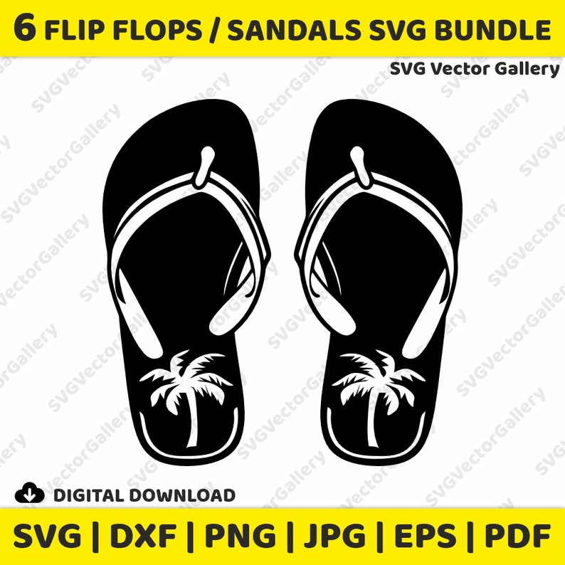6 Flip Flops / Sandals SVG Bundle, Clipart, Image, Silhouette, Vector ...