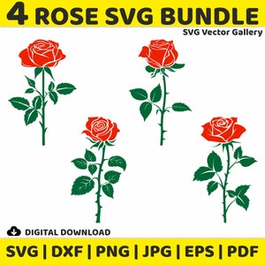 4 Rose SVG Bundle, Clipart, Image, Silhouette, Vector, Svg, Dxf, Png ...
