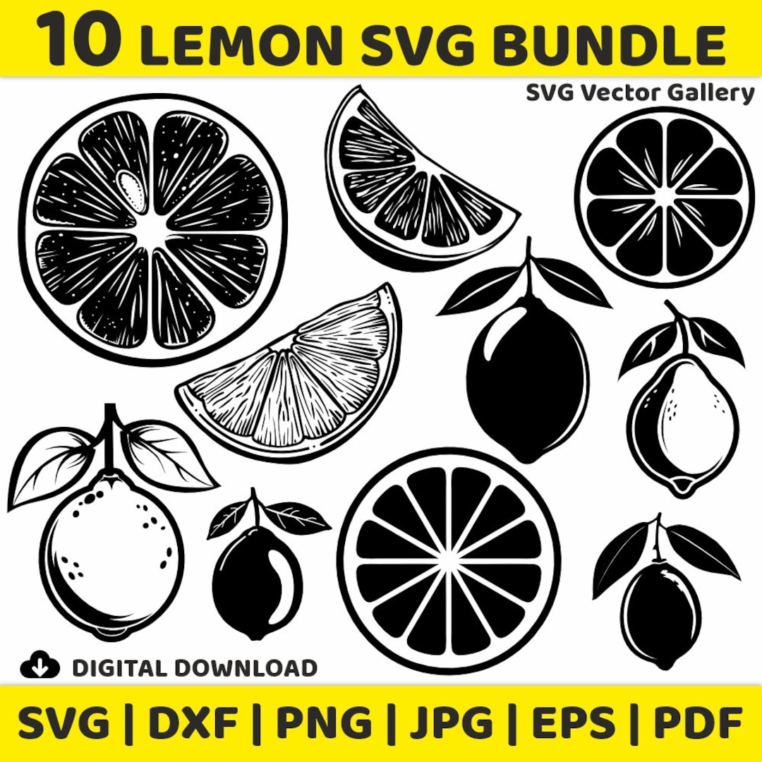 10 Lemon SVG Bundle, Clipart, Image, Silhouette, Vector, Svg, Dxf, Png ...