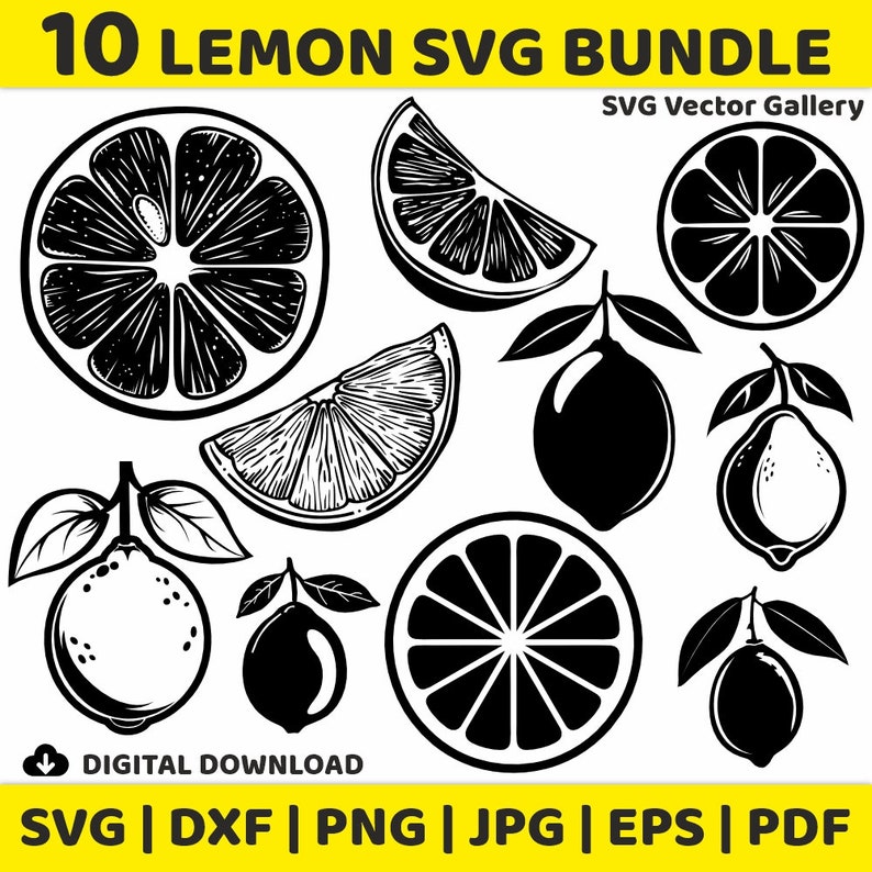 10 Lemon SVG Bundle, Clipart, Image, Silhouette, Vector, Svg, Dxf, Png ...