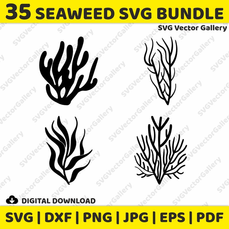35 Seaweed Leaf SVG Bundle, Clipart, Image, Silhouette, Vector, Svg ...
