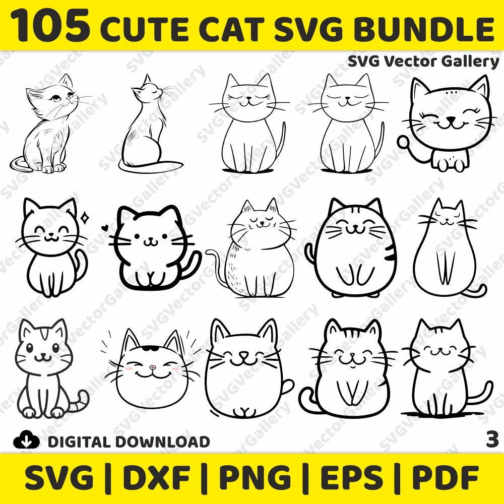 Adorable Cat SVG Collection - 100+ Cat Svg, Dxf, Png, Eps, Pdf - Etsy