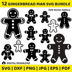 12 Gingerbread Man SVG Bundle, Clipart, Image, Silhouette, Vector, Svg ...