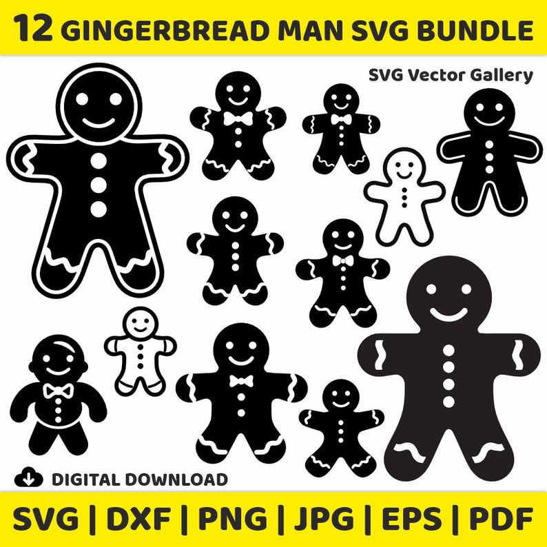 12 Gingerbread Man SVG Bundle, Clipart, Image, Silhouette, Vector, Svg ...
